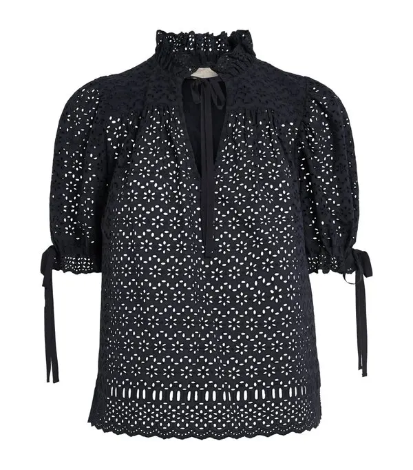 Ulla Johnson Broderie Anglaise Alouette Blouse - Navy
