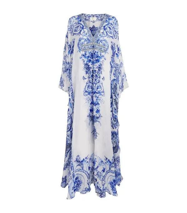 Camilla Silk Embellished V-neck Kaftan