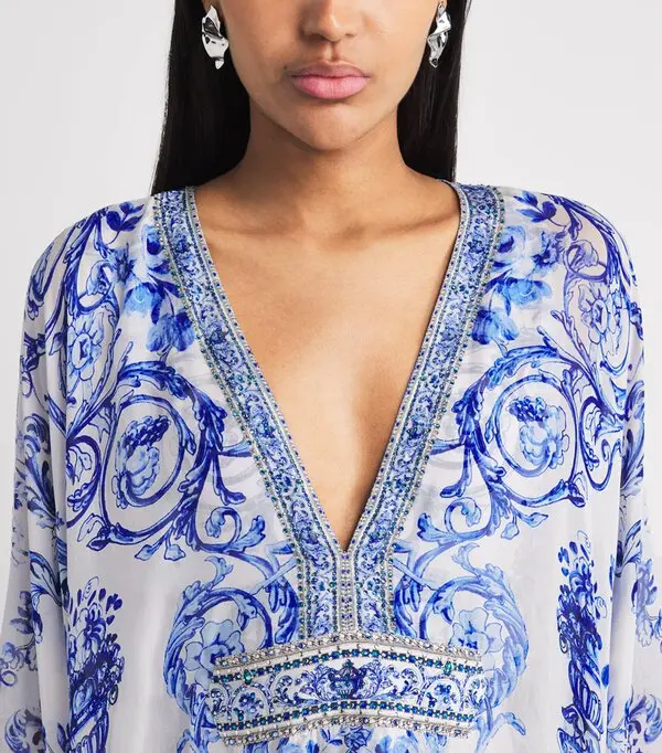 Camilla Silk Embellished V-neck Kaftan