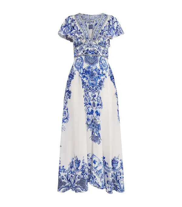 Camilla Silk Printed Midi Dress - Blue