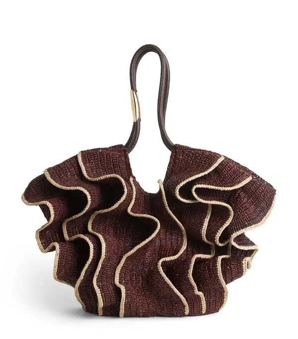 Zimmermann Raffia Ruffled Goldentime Tote Bag - Brown