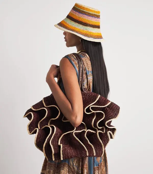 Zimmermann Raffia Ruffled Tote Bag - Brown
