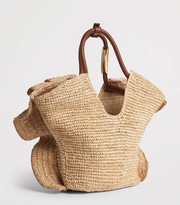 Zimmermann Small Raffia Goldentime Ruffle Tote Bag