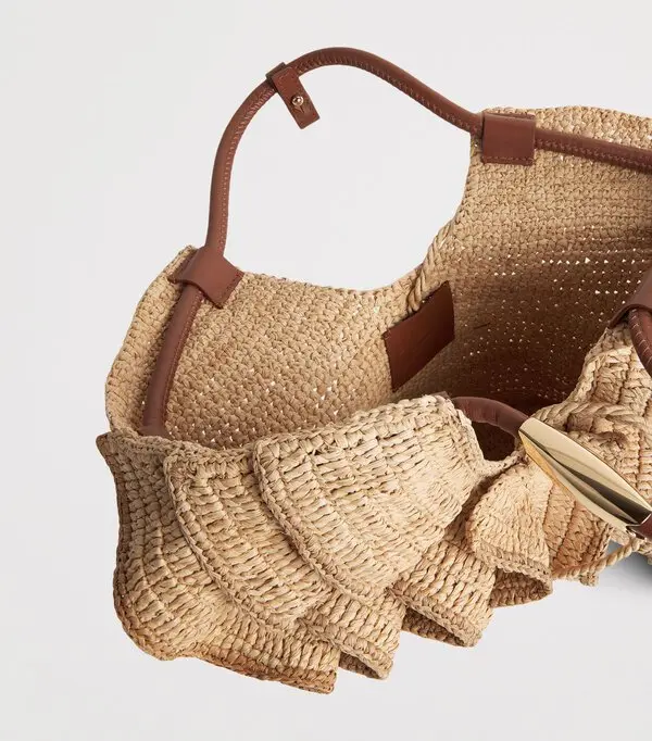 Zimmermann Small Raffia Goldentime Ruffle Tote Bag