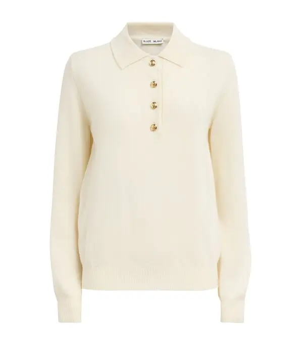 BLAZÉ MILANO Wool-cashmere Highland Polo Sweater - Ivory