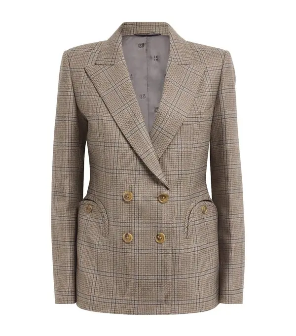 BLAZÉ MILANO Virgin Wool Check Charmer Double-breasted Blazer - Beige
