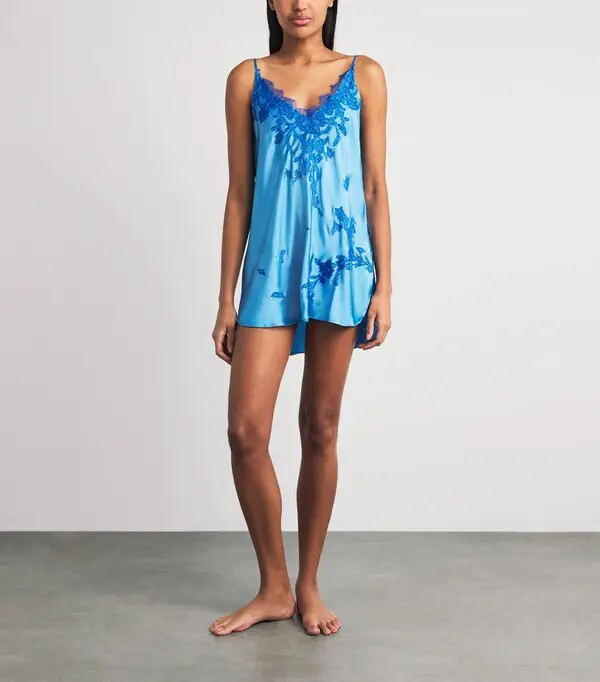 TORLOWEI Silk Tokoni Mini Slip Dress With Lace Detailing