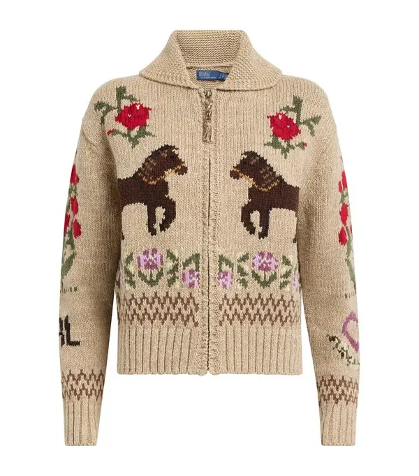 Polo Ralph Lauren Cotton-wool Horse Intarsia Zip-up Cardigan