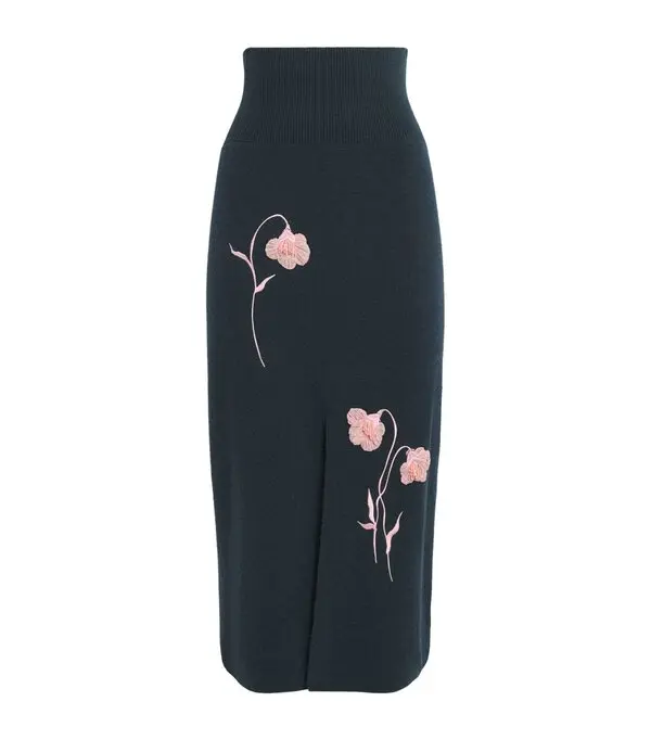 Erdem Knit Embroidered Midi Pencil Skirt - Green