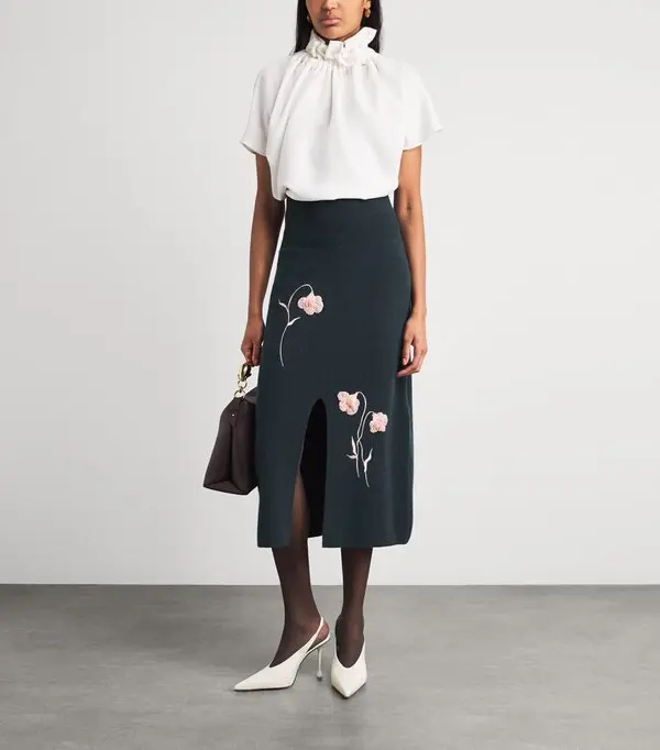Erdem Embroidered Midi Pencil Skirt