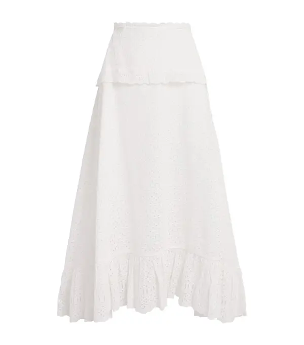 Ulla Johnson Broderie Anglaise Midi Skirt - White