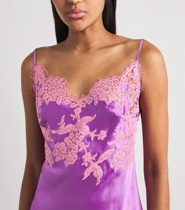 MARJOLAINE Silk Floral Tess Camisole With Lace Panels - Purple
