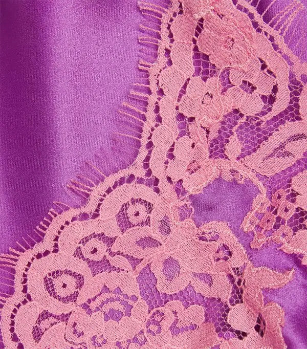 MARJOLAINE Silk Floral Tess Camisole With Lace Panels - Purple