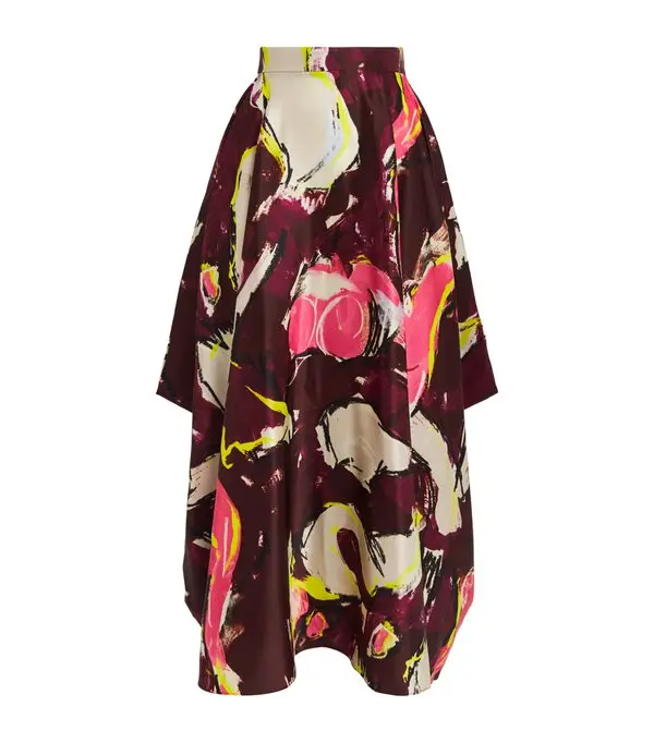 ROKSANDA Amari Printed Satin Midi Skirt - Burgundy