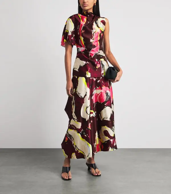ROKSANDA Amari Printed Satin Midi Skirt - Burgundy
