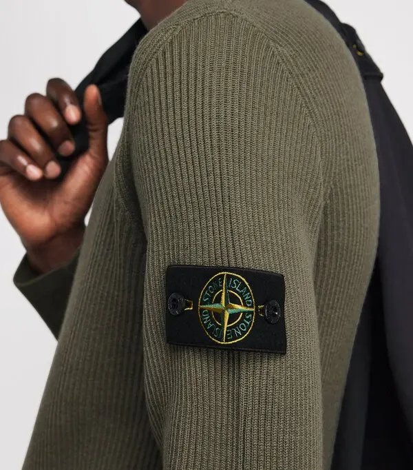 Stone Island Virgin Wool Ribbed Crewneck Sweater - Green