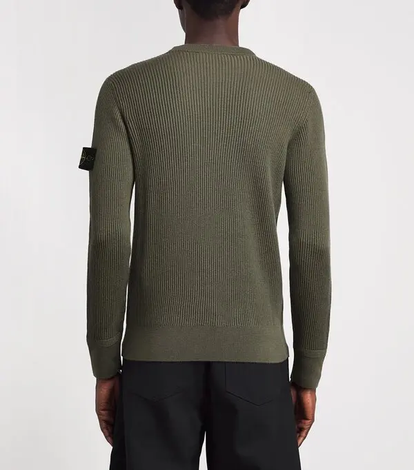 Stone Island Virgin Wool Ribbed Crewneck Sweater - Green