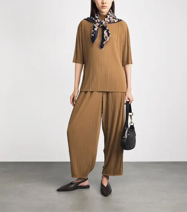 Max Mara Chiffon Pleated Boat-neck Blouse