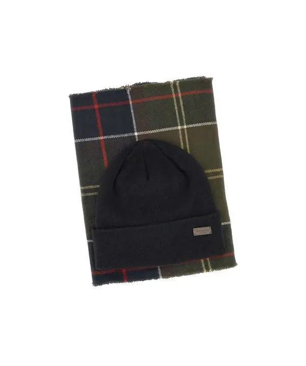 Barbour Tartan Scarf And Beanie Set - Black