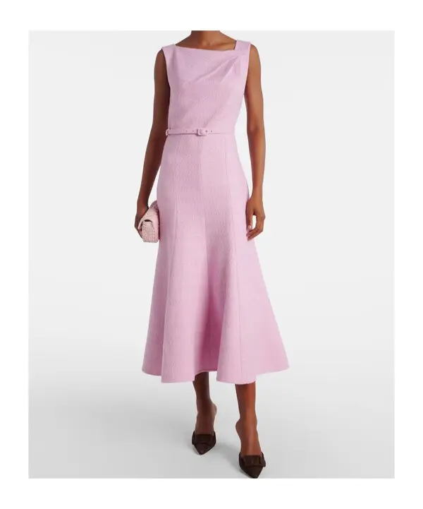 Roland Mouret Asymmetrical Belted Bouclé Midi Dress