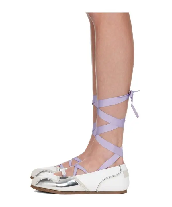 Moschino Suede Mirror Effect Ballet Flats - White
