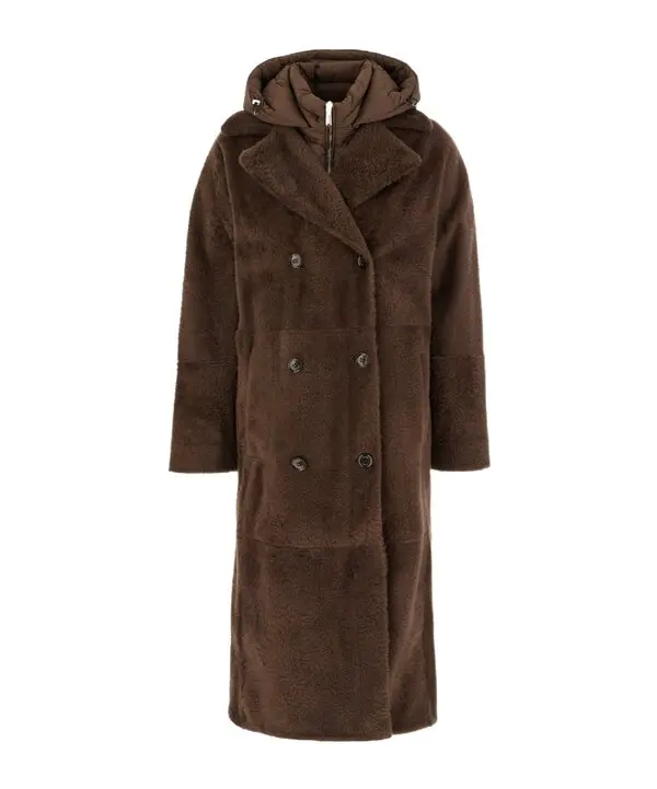 MOORER Hooded Double-breasted Coat - Brown