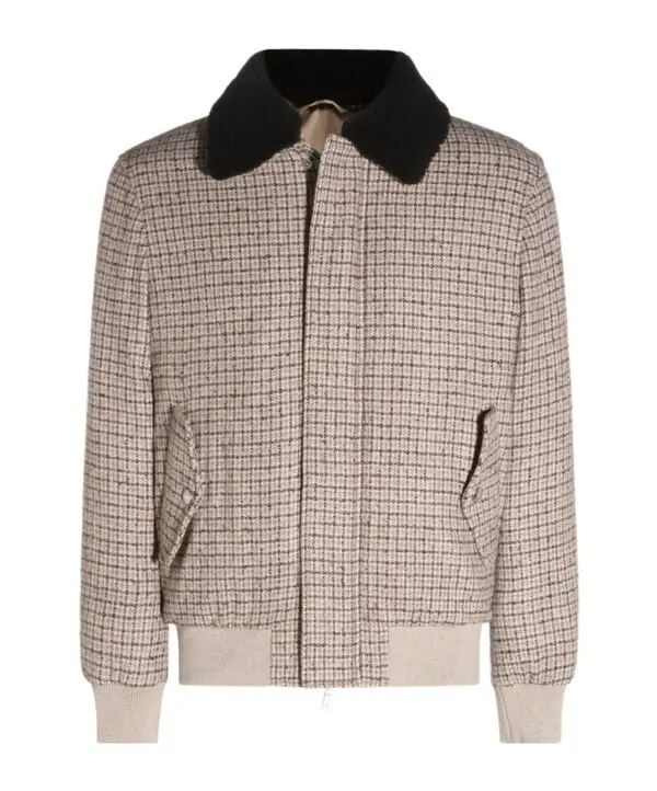 Eleventy Checked Shearling-collar Jacket - Nude