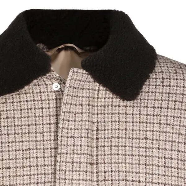 Eleventy Checked Shearling-collar Jacket
