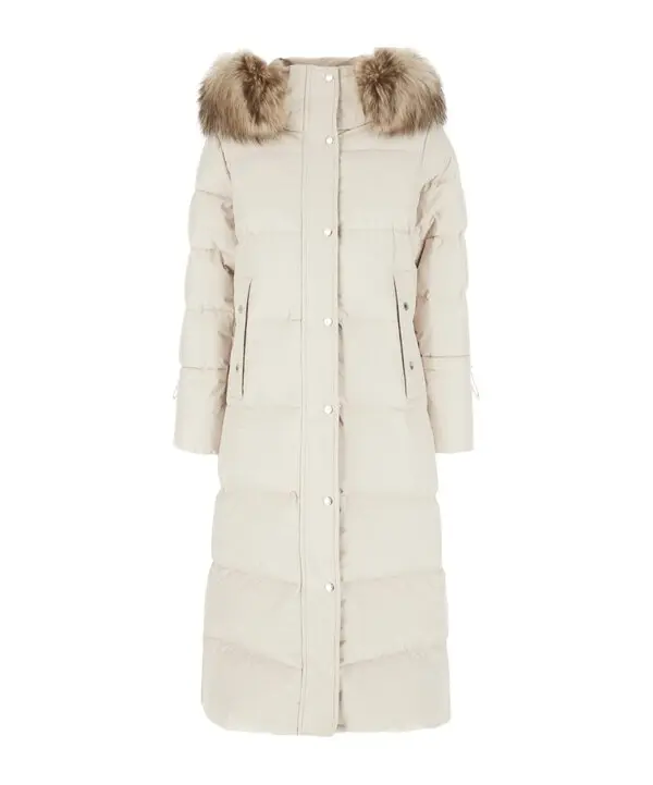 MOORER Long Hooded Quilted Down Coat - Beige