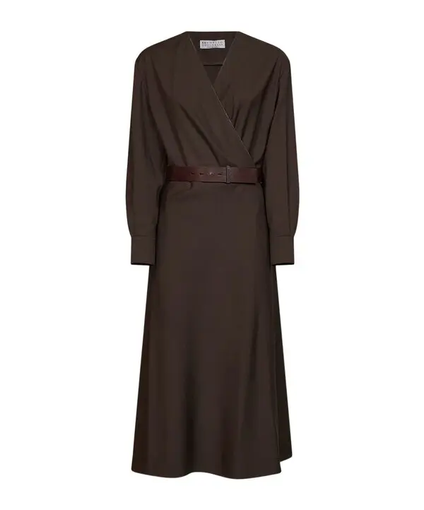 Brunello Cucinelli Belted V-neck Dress