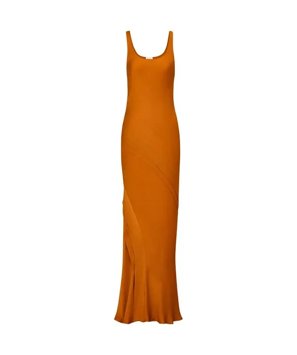 Saint Laurent Draped Tank Dress In Silk Satin - Orange