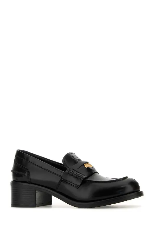 Miu Miu Leather Loafers With Block Heel - Black