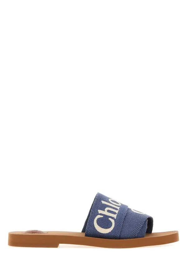Chloé Air Force Linen Woody Slippers - Blue