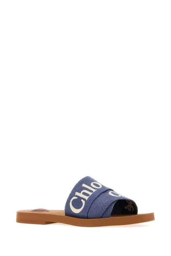 Chloé Air Force Linen Woody Slippers - Blue