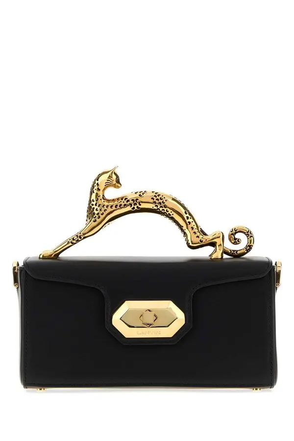 LANVIN Leather Nano Pencil Cat Handbag With Golden Metal Finishing - Black