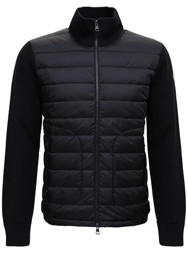 Moncler Tech Fabric And Wool Cardigan