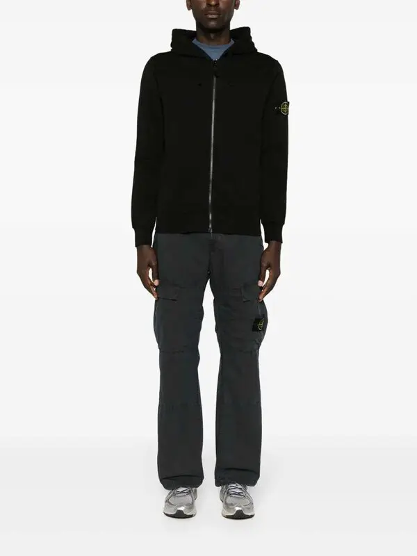 Stone Island Zip-up Hoodie With Brand Logo Patch