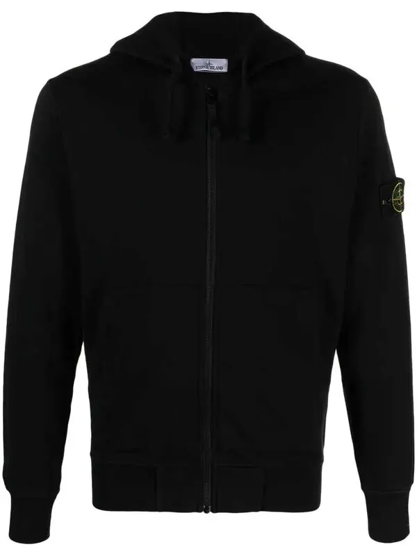 Stone Island Cotton Zip-up Hoodie With Compass Badge - Black
