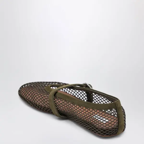 Alaïa Flat Ballerinas In Mesh And Suede - Green