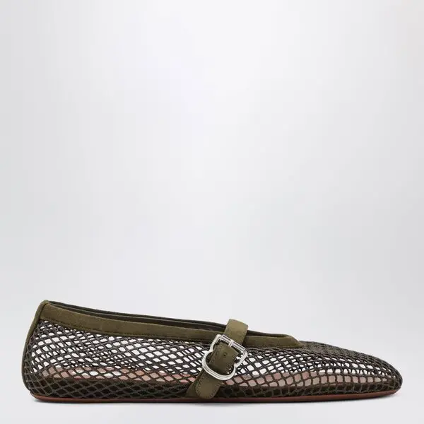 Alaïa Flat Ballerinas In Mesh And Suede - Green