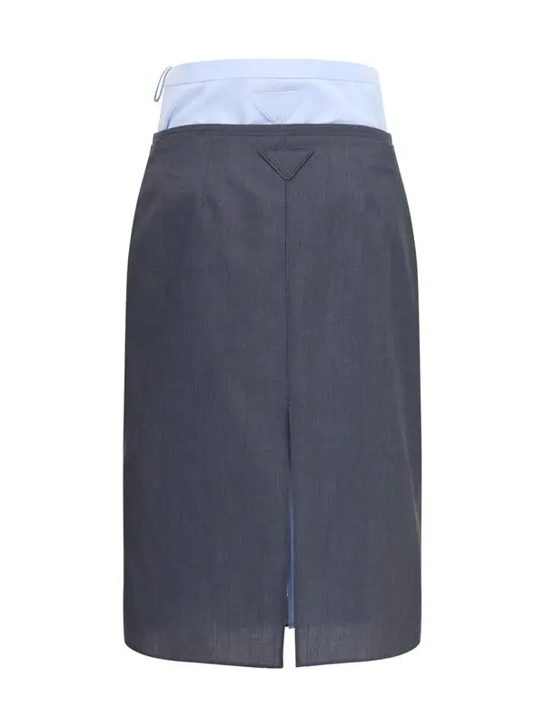 Prada Double-layer Midi Skirt In Cotton And Linen - Gray