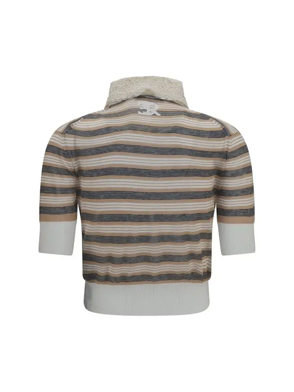 ERMANO SCERVINO Ermanno Scervino Striped Lace-collar Short-sleeve Knit Top