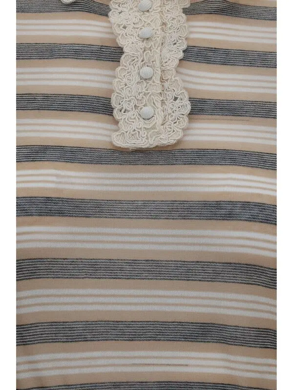 ERMANO SCERVINO Ermanno Scervino Striped Lace-collar Short-sleeve Knit Top