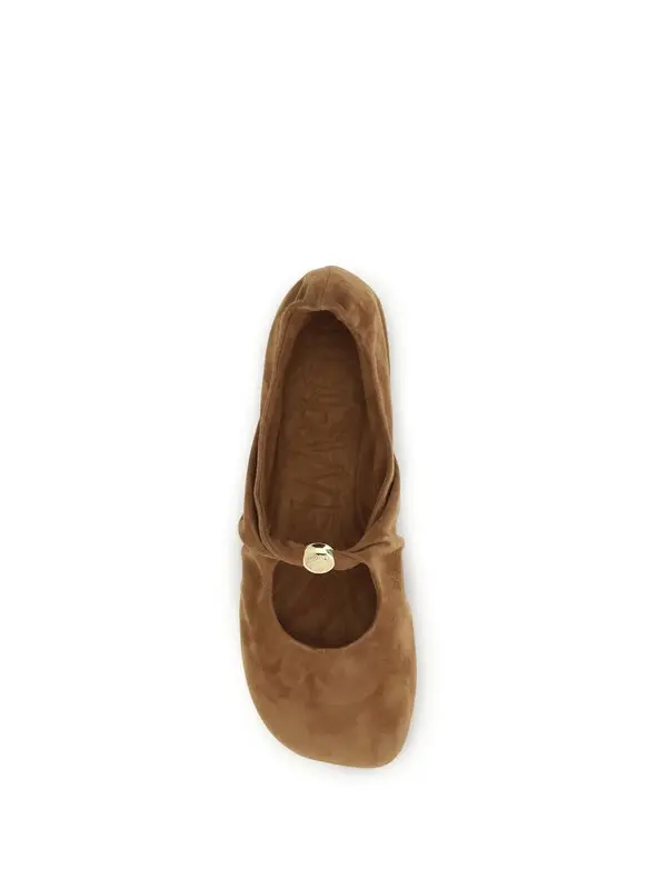 Loewe Pebble Soft Ballerinas In Suede Goatskin - Brown