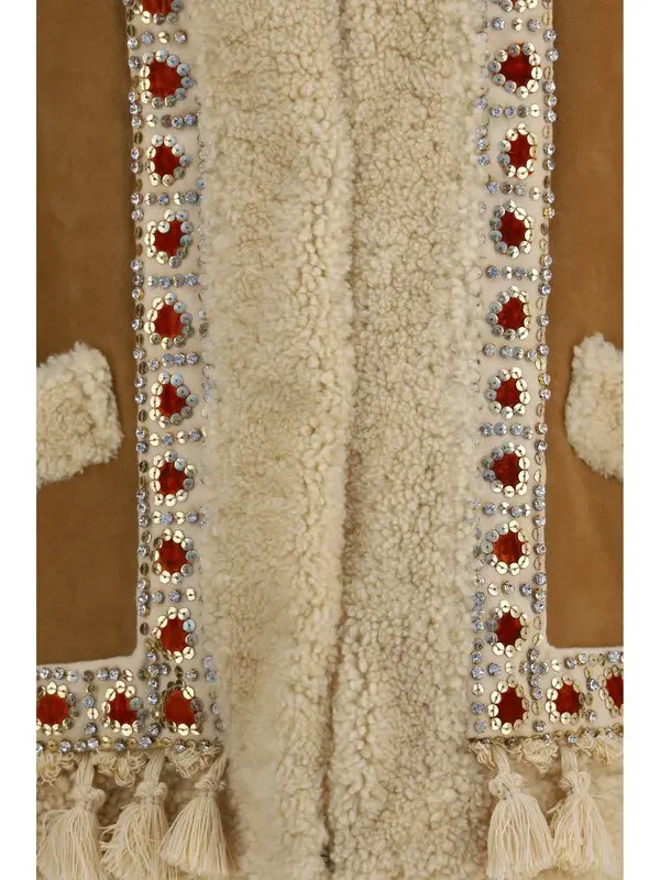 Valentino Garavani Suede And Fur Vest With Embellishments - Cream