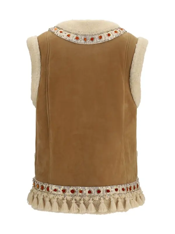 Valentino Garavani Suede And Fur Vest With Embellishments - Cream