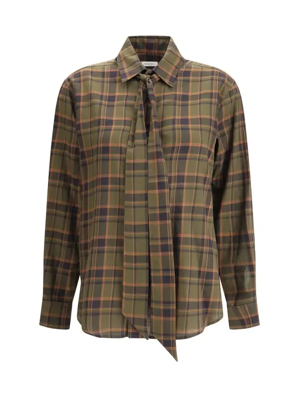 Saint Laurent Cassandre Check Lavallière Shirt - Green