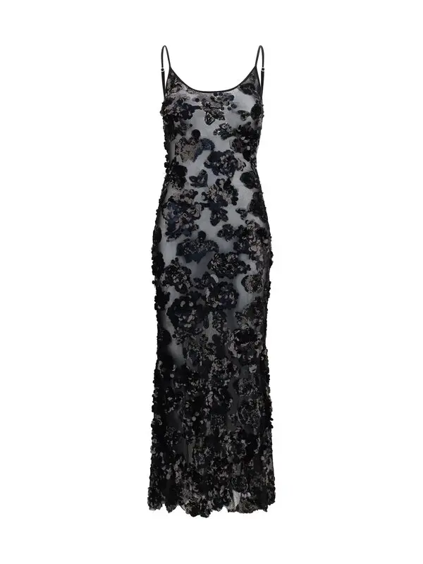 NISSA Long Sequin Embellished Maxi Dress - Black