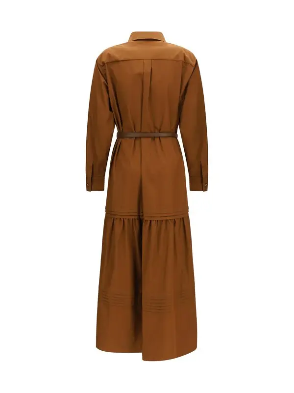 Max Mara Cotton Satin Belted Shirt Dress - Brown