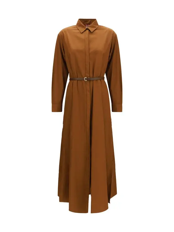 Max Mara Cotton Satin Belted Shirt Dress